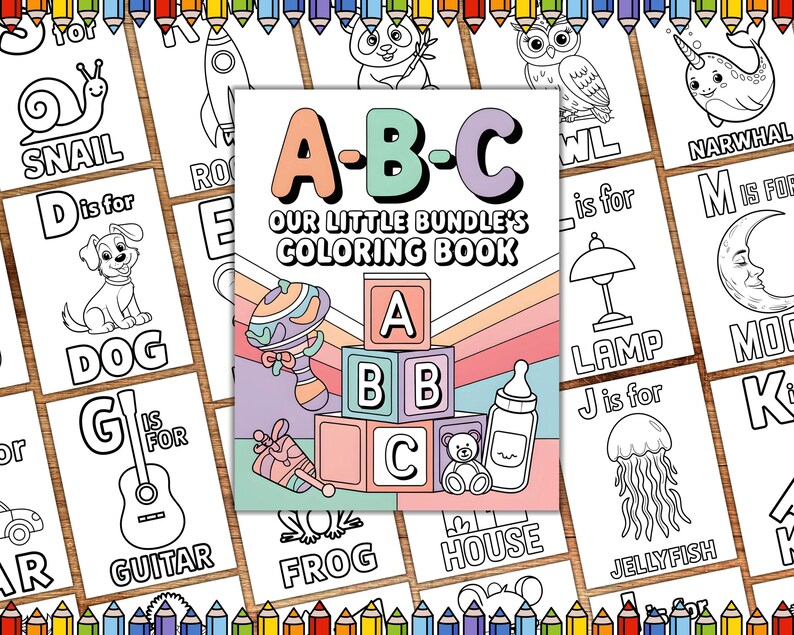 ABC Baby Shower Coloring Book, Baby Shower Coloring Book, Keepsake ABC ...