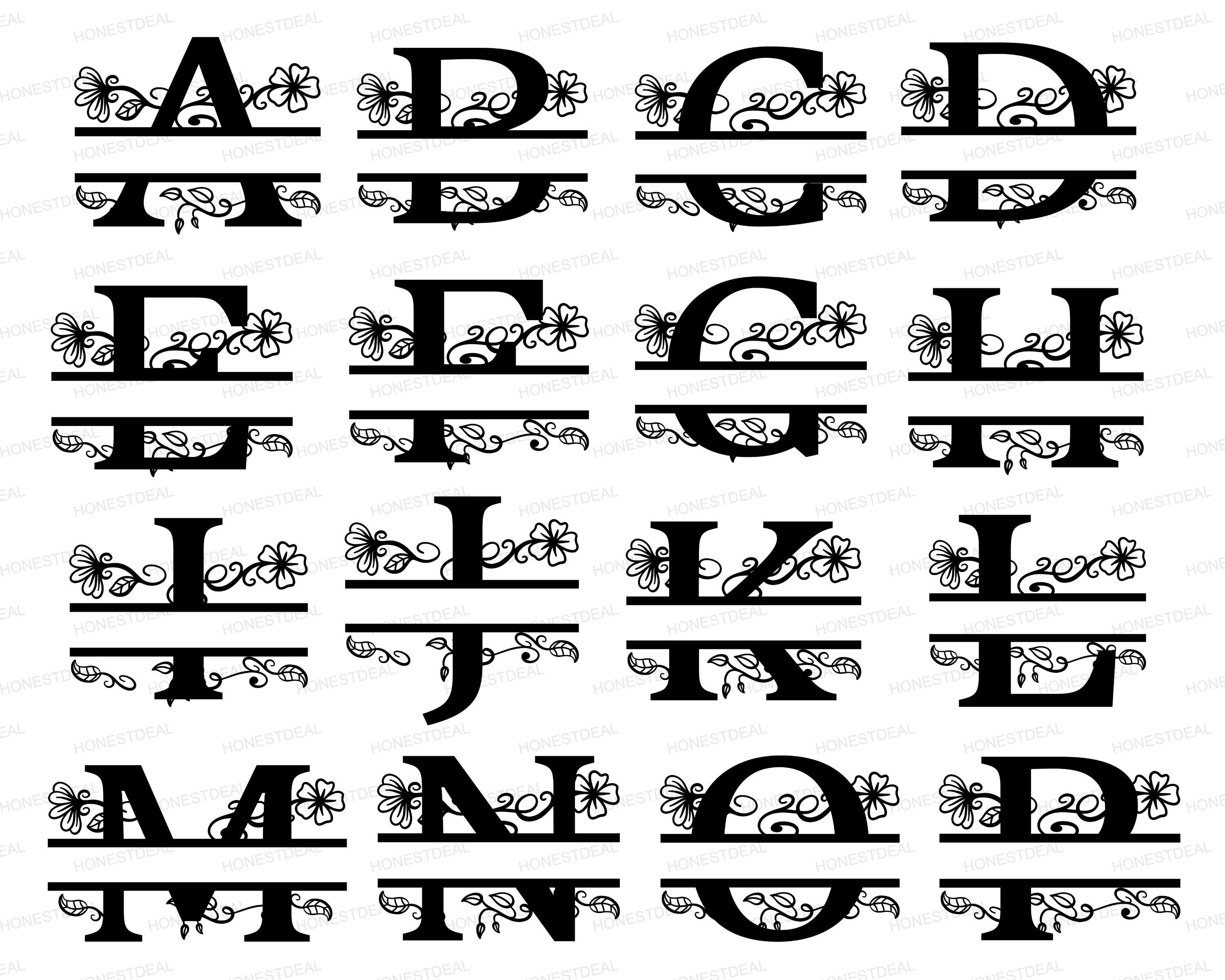 Floral Split Monogram SVG Bundle, 26 Wedding Initial Letters, Fancy ...