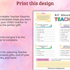 Teacher Favorite Things Printable, Get to Know the Teacher ...