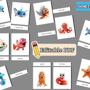 Sea Animals Flashcards | PDF Printable Card | Editable Montessori Cards ...
