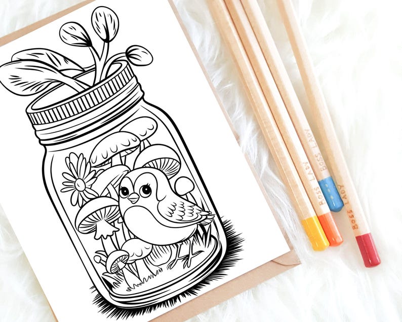 Cute Kawaii Forest Jar Coloring Pages, Bold and Easy Coloring Book ...