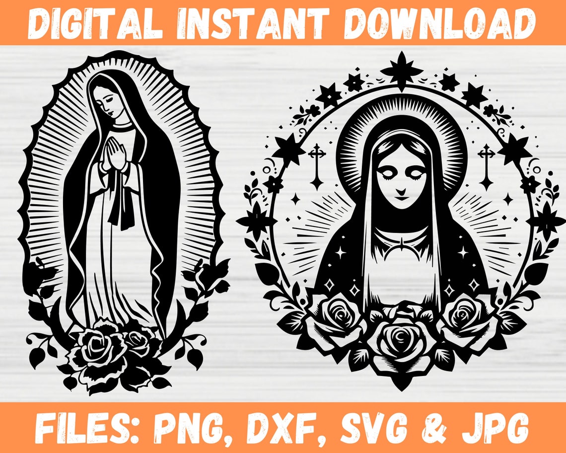 Mother of Jesus SVG, Mary Silhouette Praying Mother Mary Religious SVG ...