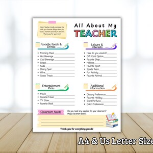 Teacher Favorite Things Printable, Get to Know the Teacher ...