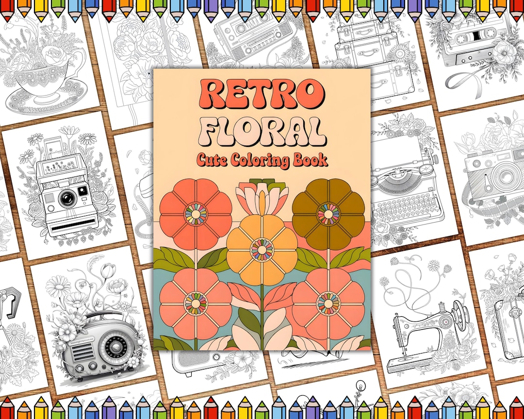 Retro Floral Cute Colouring Pages, Vintage Flower Designs for Adults ...