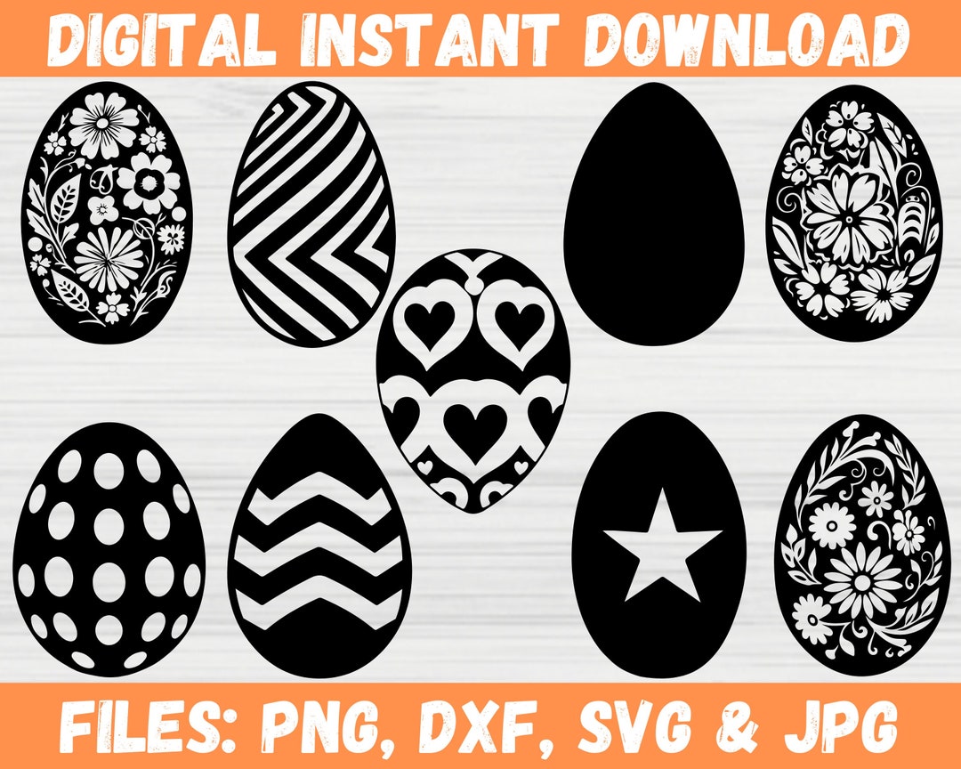 Easter Egg Bundle SVG, Egg Shape Design Silhouette Outline, Digital ...