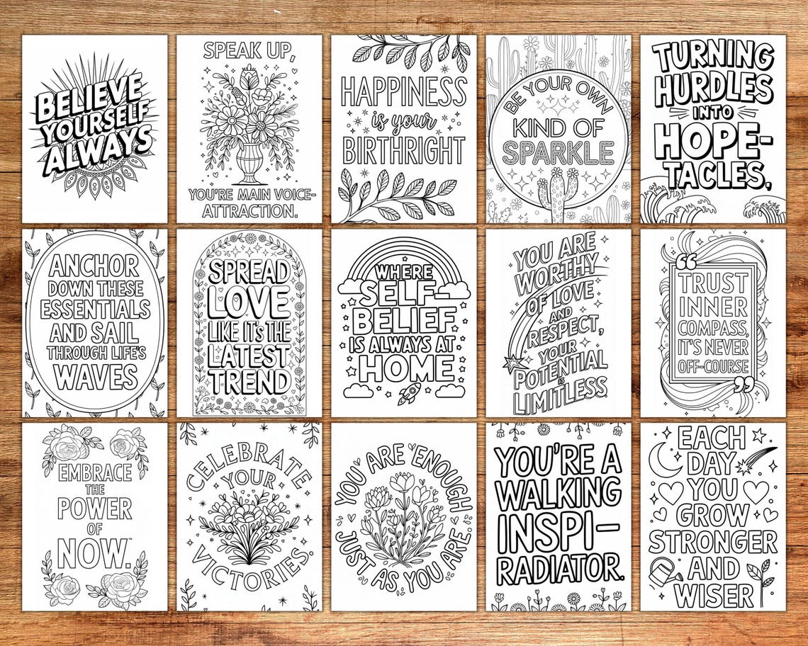 Self-love Affirmation Coloring Pages, Motivational Quotes, Stress ...