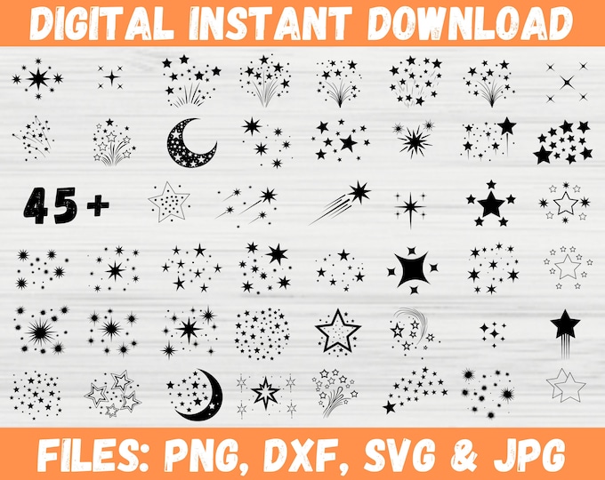 Sparkle Svg, Sparkling Stars Svg, Star Effect Dxf, Twinkle Png, Glitter and Glamour Effect Png ...