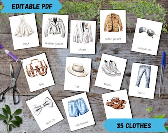 Clothes Flashcards PDF Printable Card Editable Montessori - Etsy