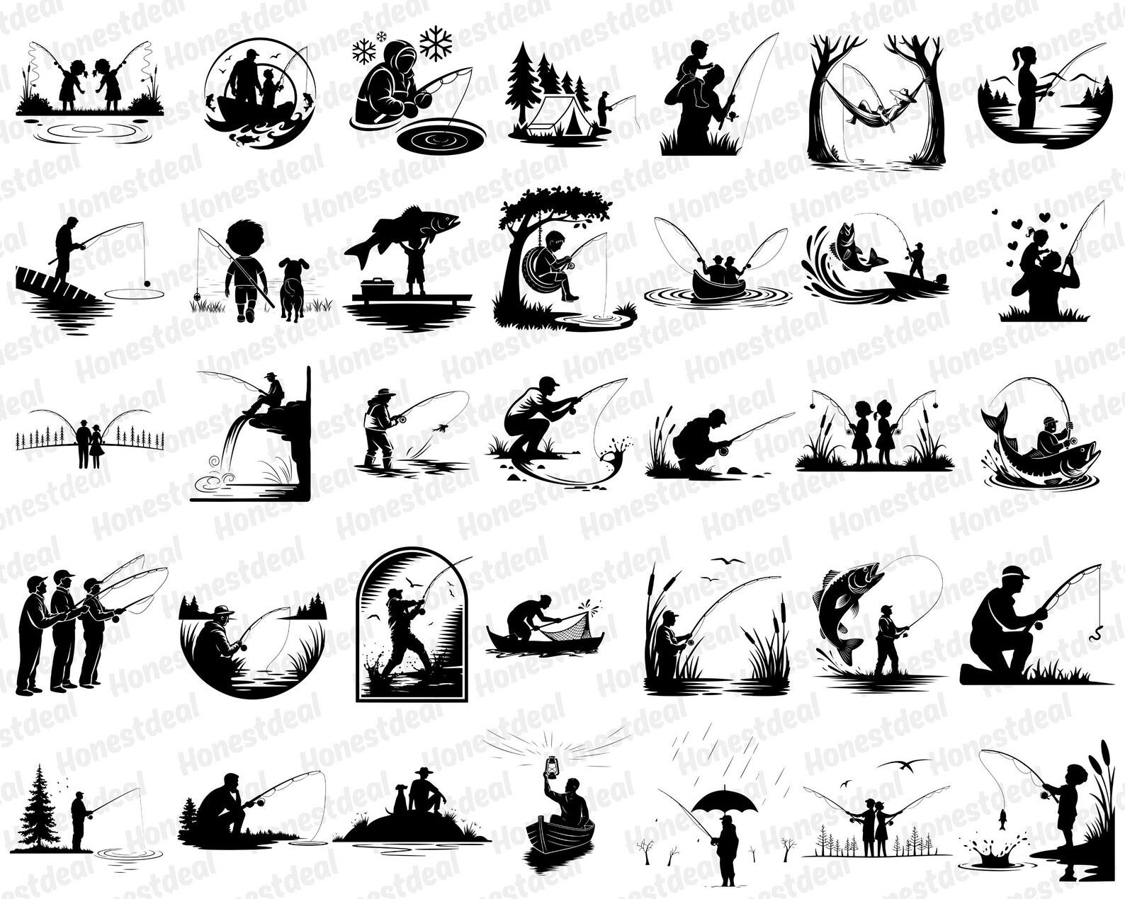 Serene Man Fishing Lake SVG Bundle, Instant Download Fisherman ...
