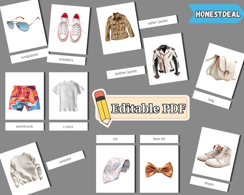 Clothes Flashcards Editable Montessori Cards PDF Printable - Etsy
