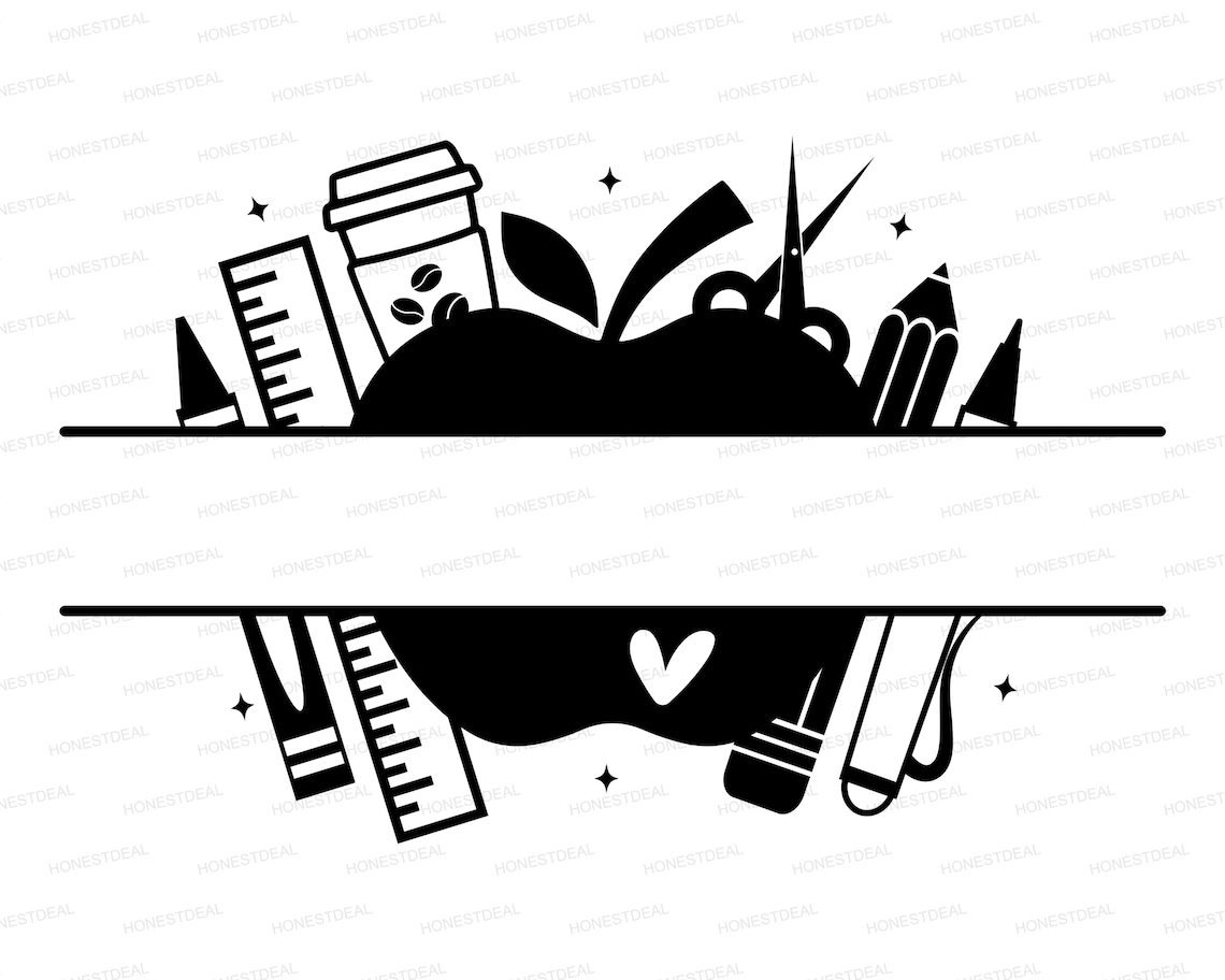 Teacher Split Monogram SVG Apple School Supplies Svg Back to - Etsy