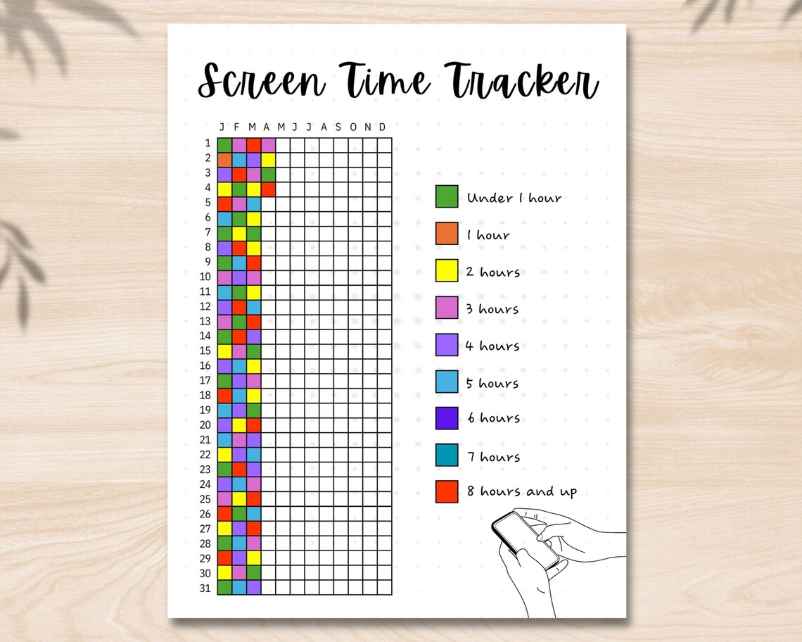 Printable Screen Time Tracker for Kids, Screen Time Chart, Screentime ...