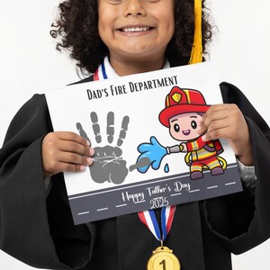 Firefighter Handprint Art, Father's Day Gift Hand Craft, Art Firemen ...