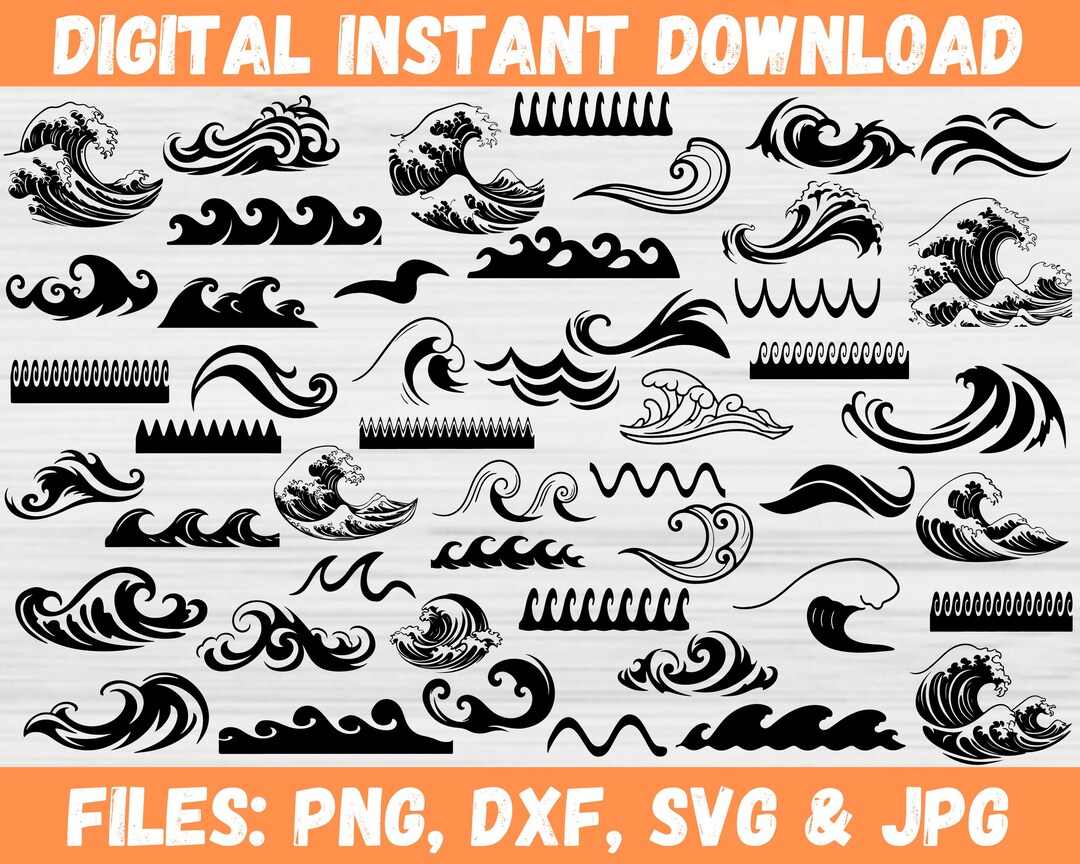 Sea Waves SVG Ocean Waves Beach Surfing Wave Coastal Nautical SVG PNG ...
