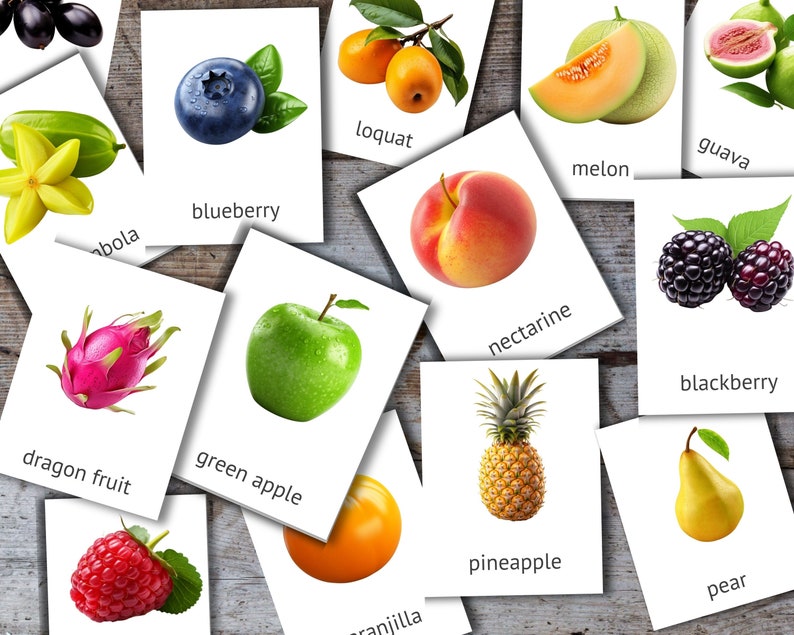 Fruits Flashcards | PDF Printable Card | Editable Montessori Cards ...