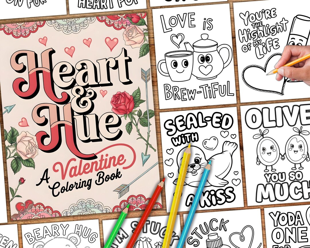 Valentine Coloring Pages, Retro Valentine Coloring, Color Sheets ...