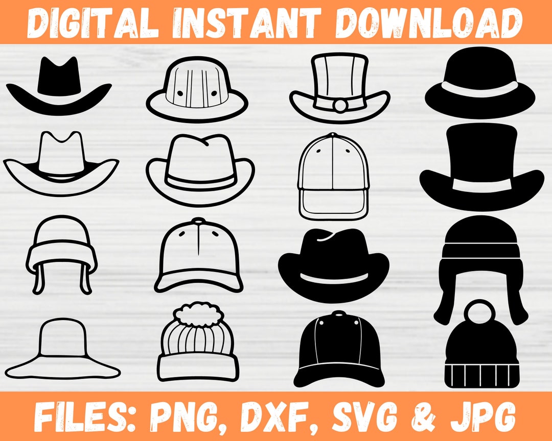 Hat Bundle SVG, Head Sun Hats Clipart, Cute Beanie Silhouette Design ...