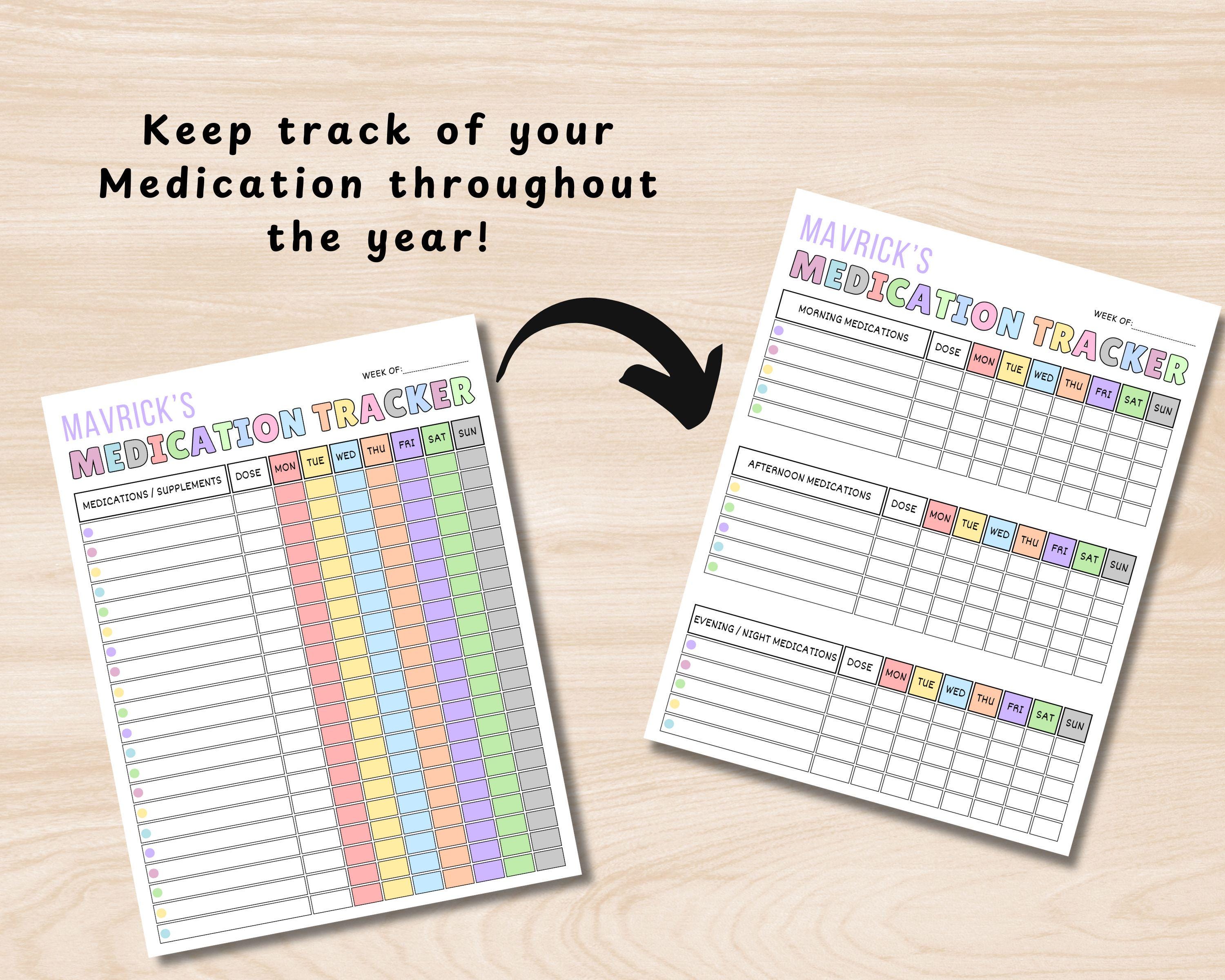 Medication Tracker Printable, Daily Weekly Log Chart, Medicine Schedule ...