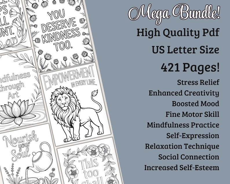 MEGA BUNDLE! 400+ Mental Health Coloring Pages | Positive Motivational ...