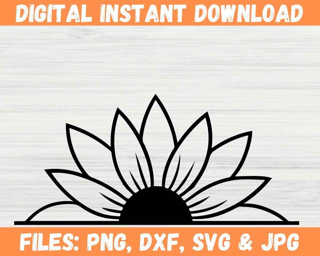 Half Sunflower SVG- Sunflower Floral Silhouette Vector- Flower Clipart ...