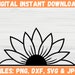 Half Sunflower SVG- Sunflower Floral Silhouette Vector- Flower Clipart ...