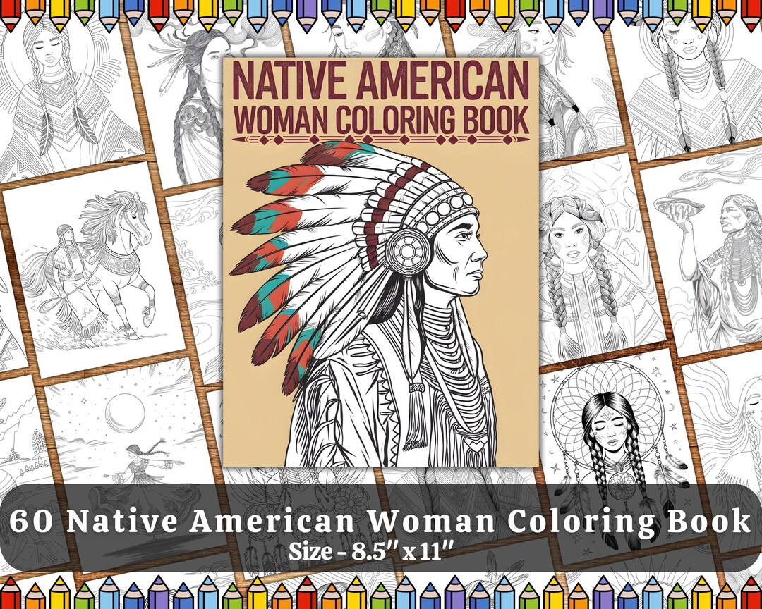 Native American Woman Coloring Pages – Indigenous Beauty Grayscale PDF ...