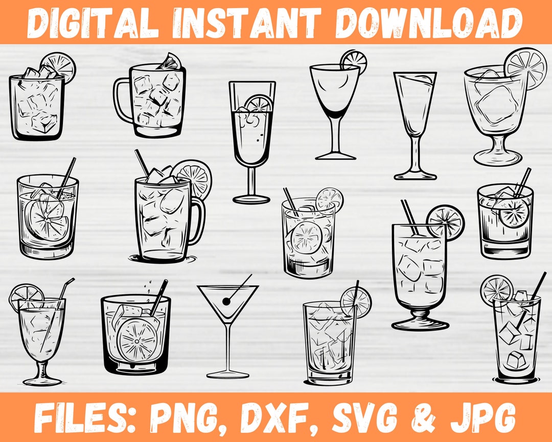 Cocktail Illustrations SVG Bundle, Cocktails Alcohol Margarita Cricut ...
