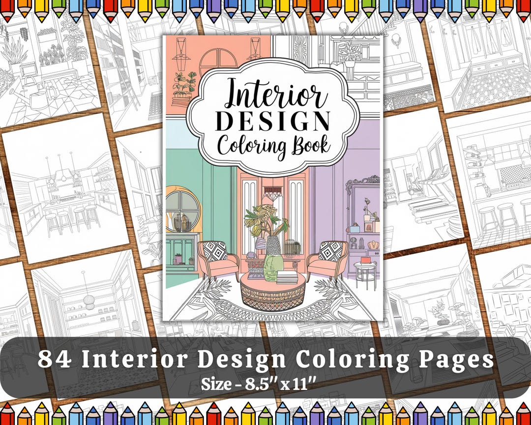 Interior Design Coloring Pages | Cozy Home Rooms | Relaxing Art ...