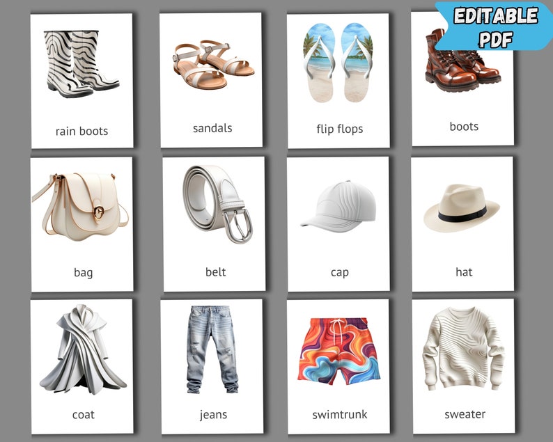 Clothes Flashcards Editable Montessori Cards PDF Printable - Etsy
