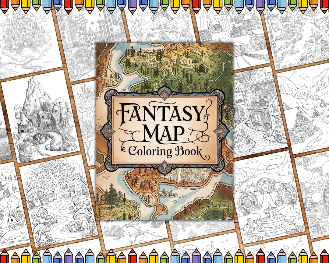 Fantasy Map Coloring Pages, Magical World Coloring Book for Adults ...