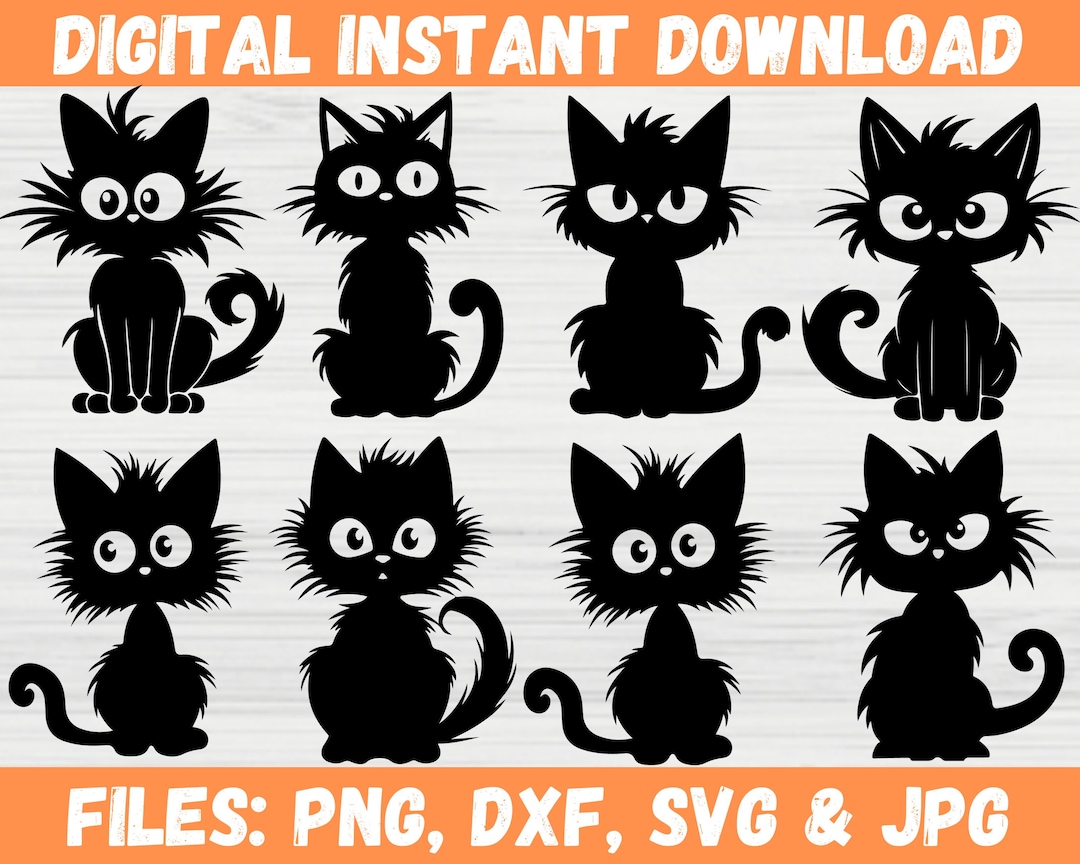 Cartoon Cat SVG Bundle, Cute Cats Clipart, Pet Kitten Silhouette, Kitty ...