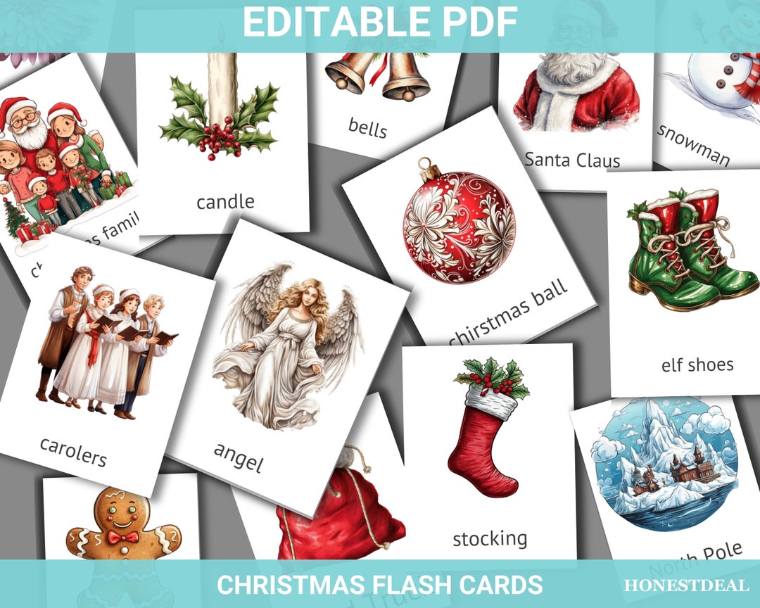 Christmas Flash Cards, Winter Santa Montessori Cards Learning Material ...