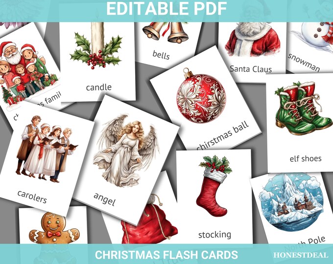 50 Christmas Flash Cards, Winter Flashcards, Christmas Educational ...