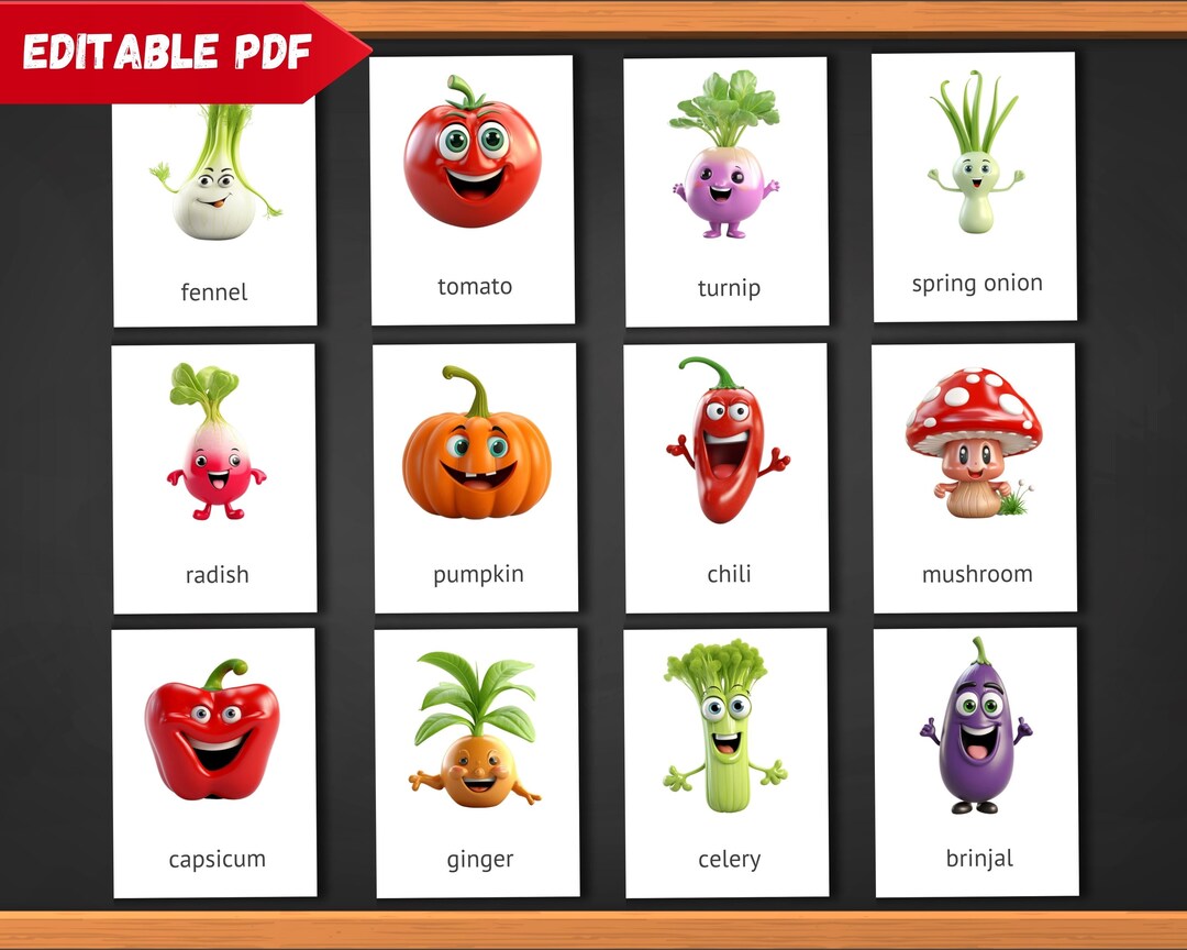 Vegetables Flashcards | Editable PDF Kid Flashcards | Flashcards ...