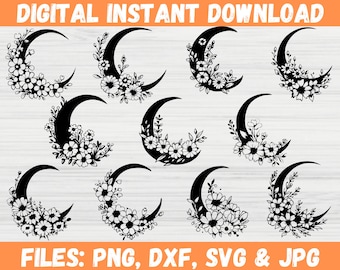 Moon SVG Bundle Floral Moon Svg Mystic Celestial Svg Moon - Etsy