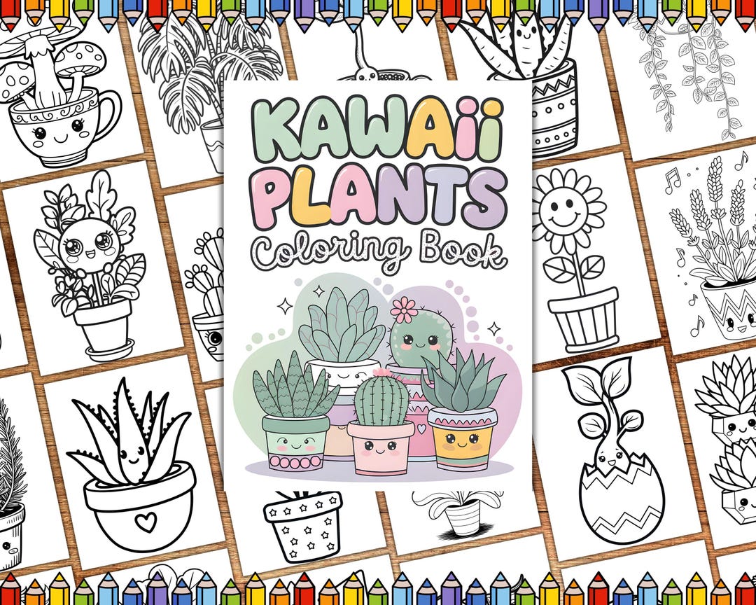 Kawaii Plants Coloring Pages, Cute Potted Flowers Coloring, Vase ...