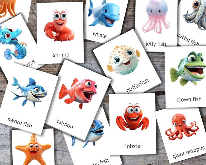 Sea Animals Flashcards | PDF Printable Card | Editable Montessori Cards ...