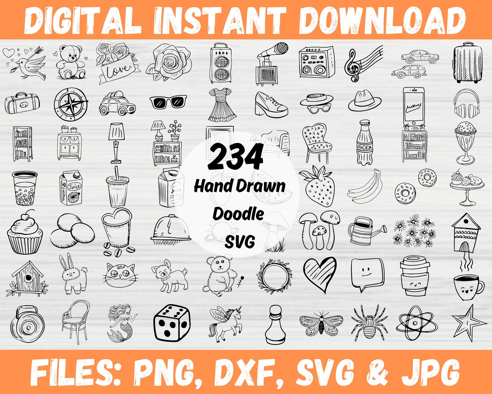 Hand Drawn Doodle SVG, Planner Doodles Clipart, Heart SVG, Cross Svg ...