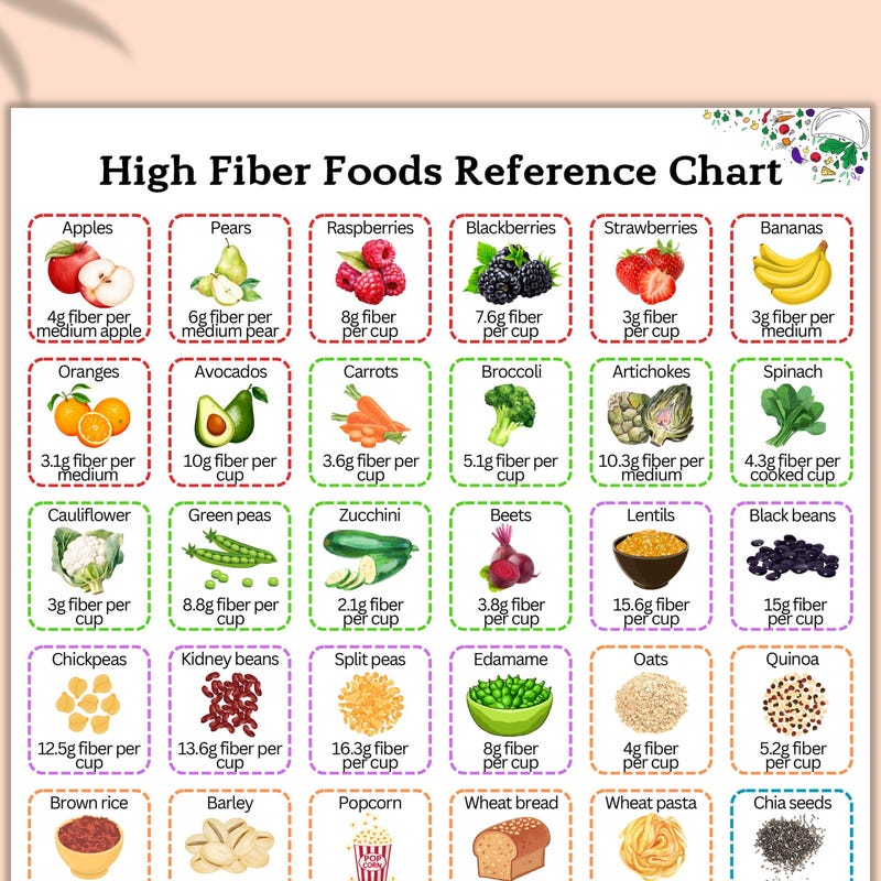 High Fiber Food Chart - Etsy