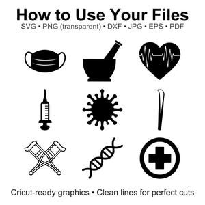 Medical Icons Clipart SVG Bundle Doctor Nurse Hospital Silhouette ...