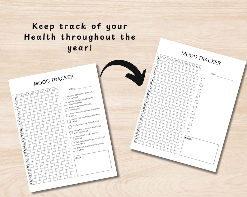 Mood Tracker Printable, A Year in Pixels, Daily Mood Journal, Emotion ...