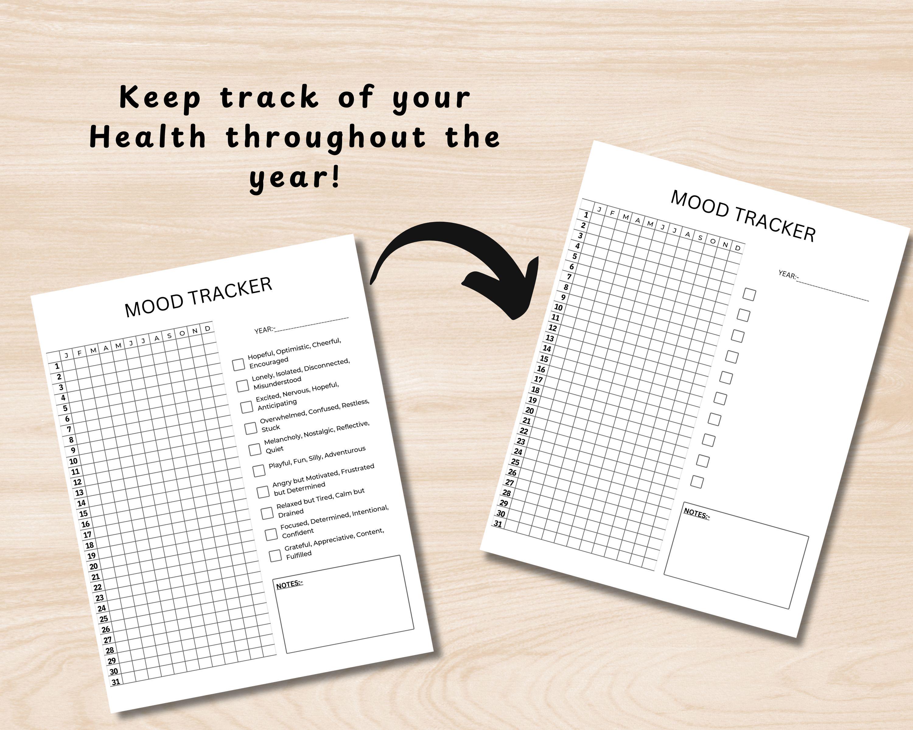 Mood Tracker Printable, A Year in Pixels, Daily Mood Journal, Emotion ...
