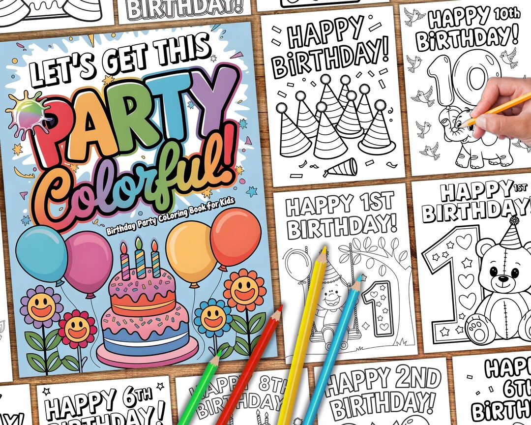 Birthday Party Coloring Sheet, Party Favor Mini Coloring Sheets ...