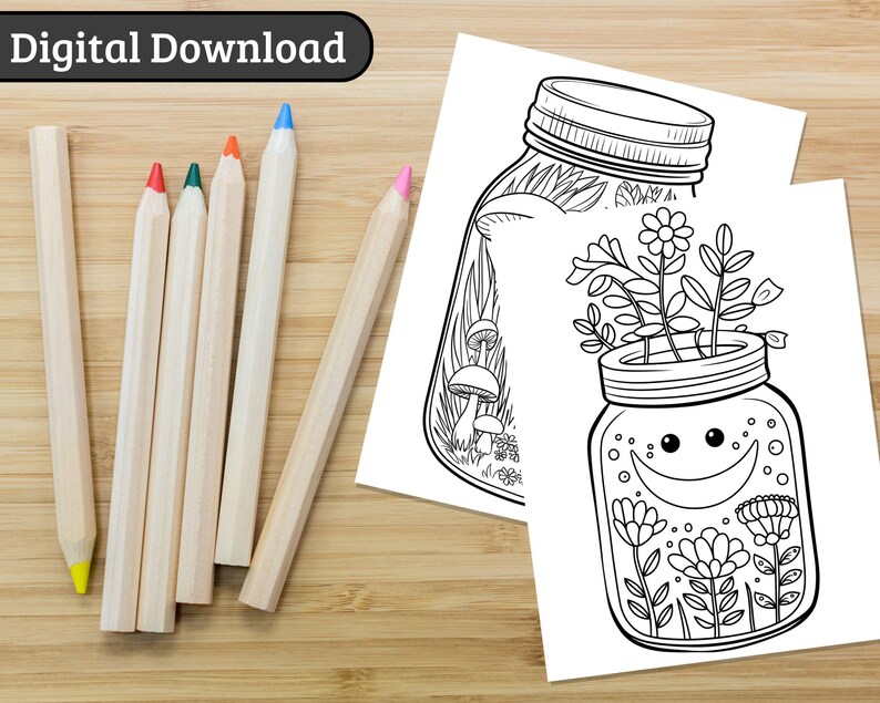 Cute Kawaii Forest Jar Coloring Pages, Bold and Easy Coloring Book ...