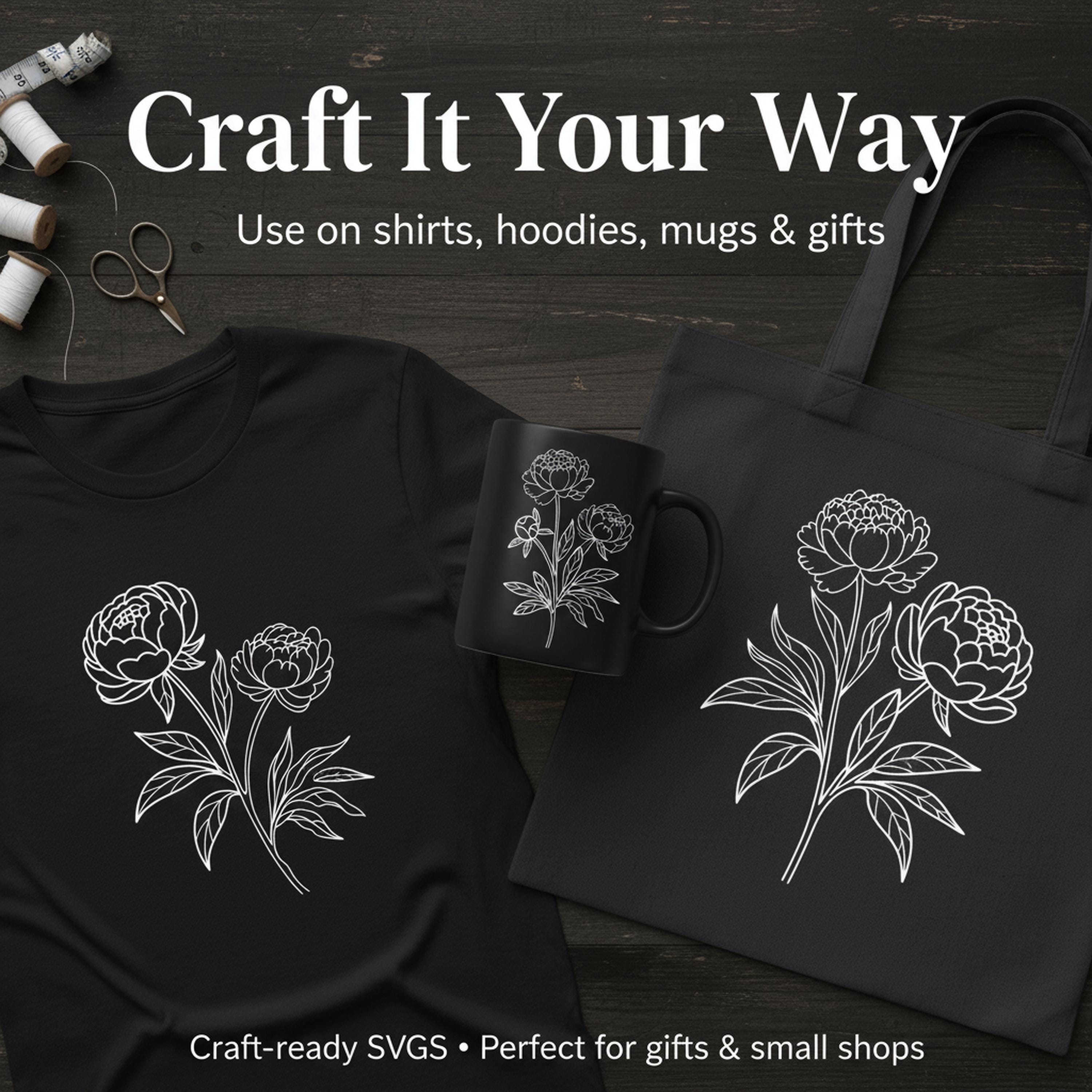 Peonies SVG Bundle, Peony Svg Outline & Single Line Peony Svg File ...