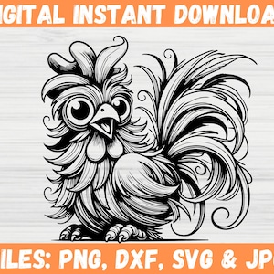 Funny Chicken Svg, Rooster Clipart, Crazy Chicken Svg, Silhouette ...