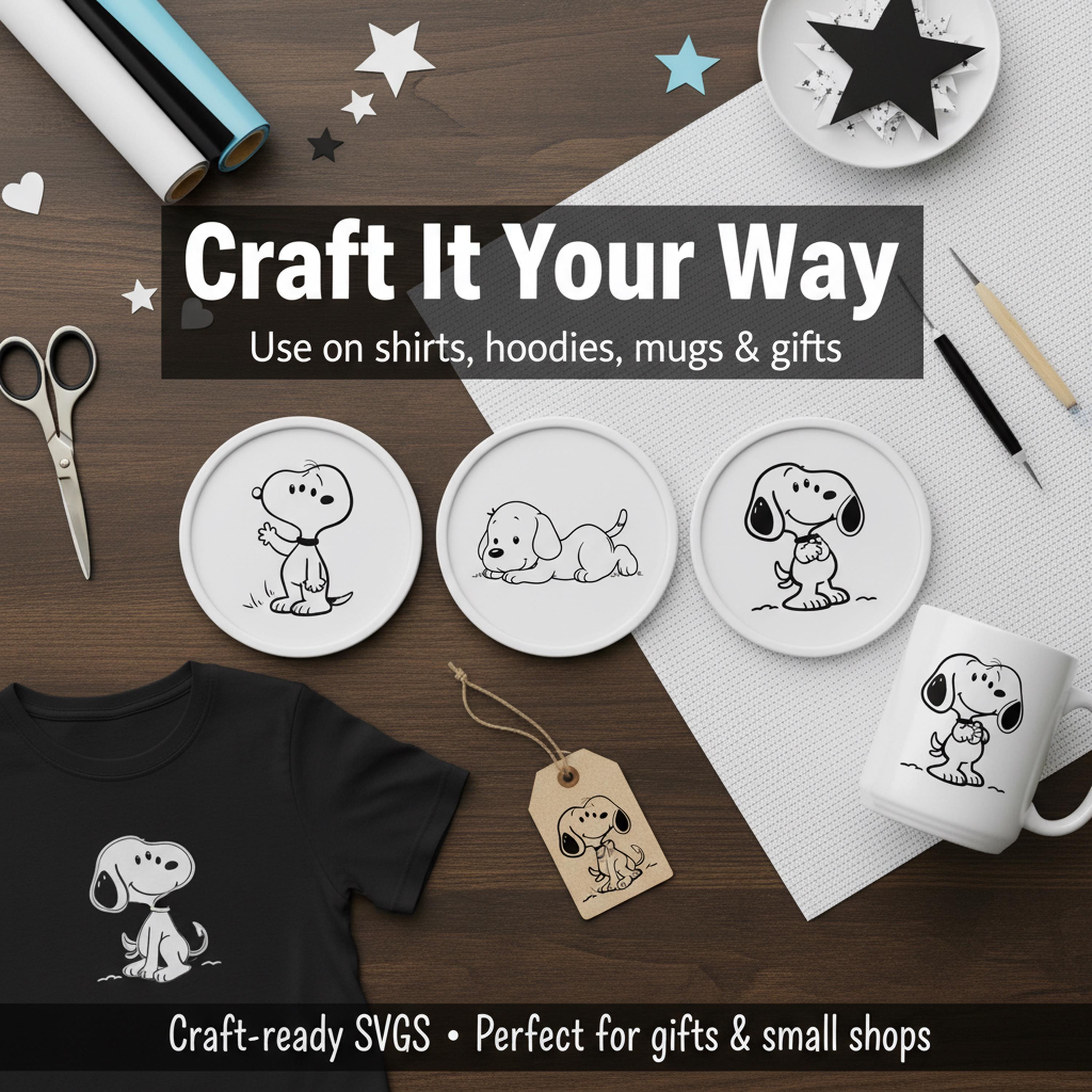 12 Cute Snoopy SVG Bundle | Dog Outline SVG Cut Files | Peanuts Line ...