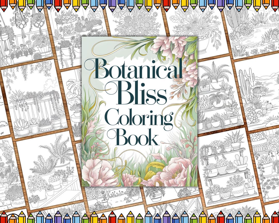 Botanical Bliss Coloring Pages, Succulent Coloring Book, Retro Bright ...