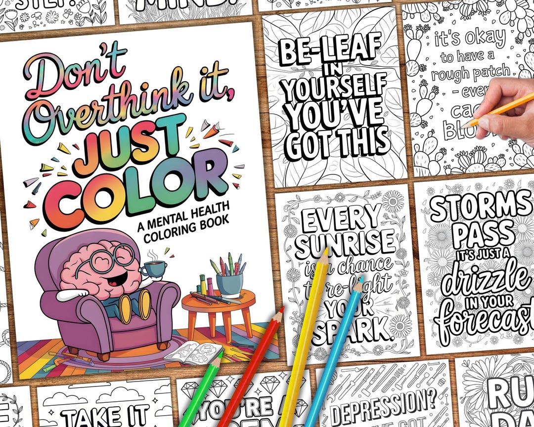 Mental Health Motivational Quotes Coloring Pages, Hand-drawn ...