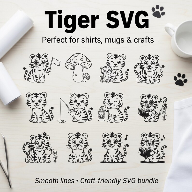 Derpy Tiger SVG Bundle, Cute Tiger Clipart, Funny Tiger PNG for ...